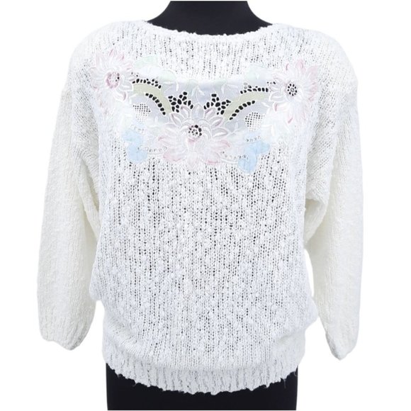 Vintage | Sweaters | Vtg 8s Margules Plus White Acrylic Nubby Knit Crop ...